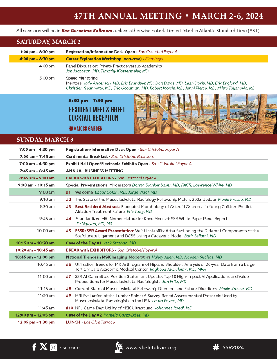 SSR 2024 Annual Meeting Agenda | Society of Skeletal Radiology